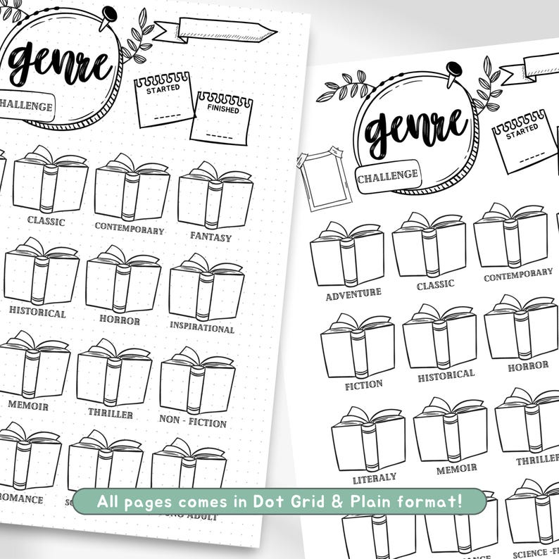 Book Genre Reading Challenge, Book Genre Game, Reading Journal Page ...