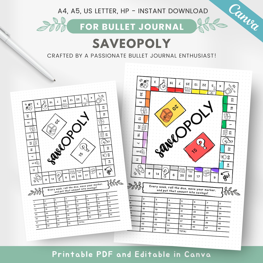 Printable Saveopoly Savings Challenge, Budgeting Game, Premade Page for ...
