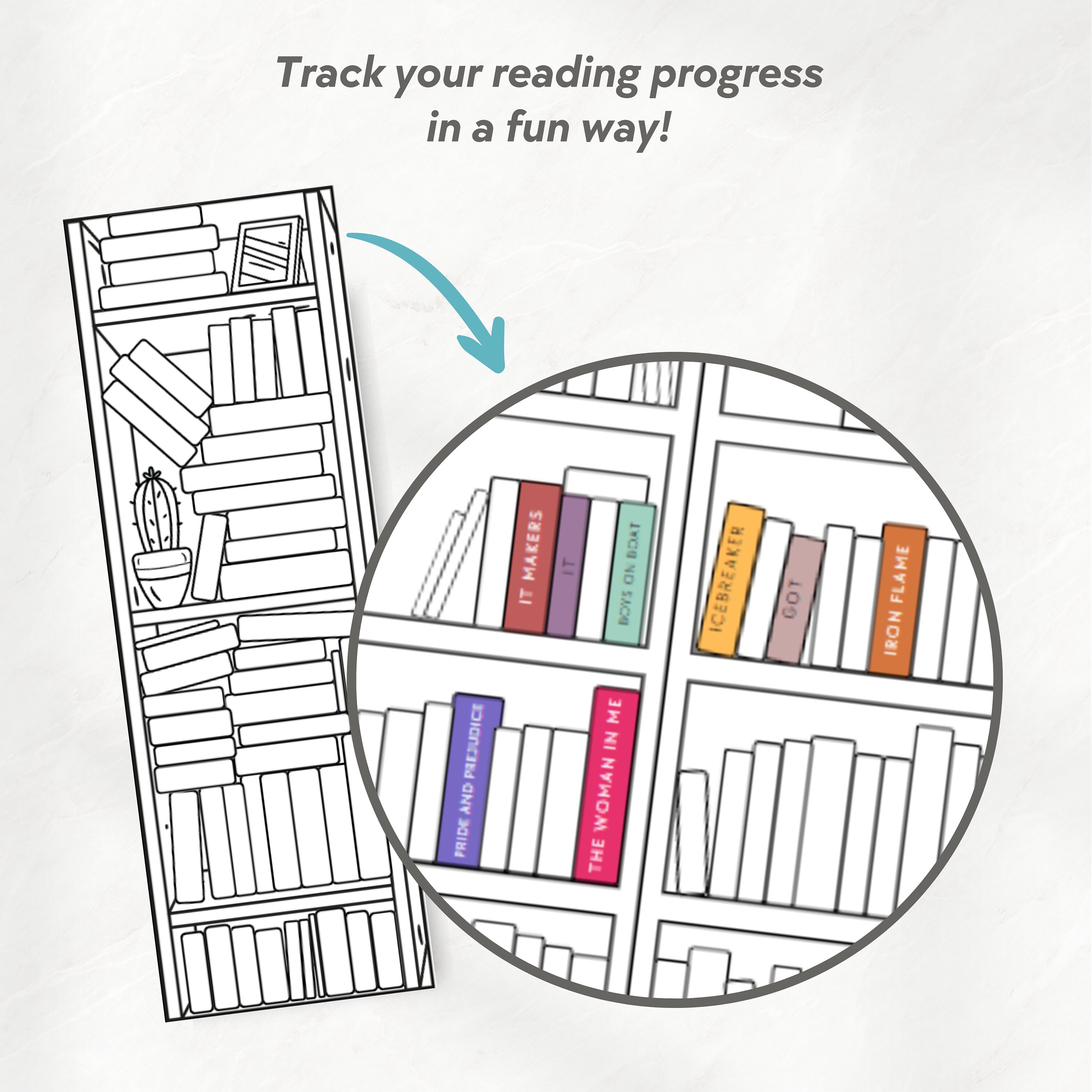 Printable 50 Books Tracker Bookshelf Bookmark, Editable Reading Tracker ...