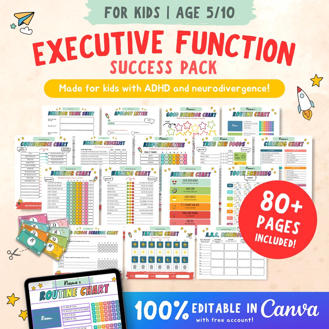 ADHD Kids Executive Function Success Pack - Chore Chart, Daily Routine ...