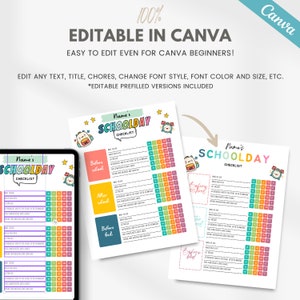 Editable Schoolday Checklist for Kids, Printable Daily Checklist for ...