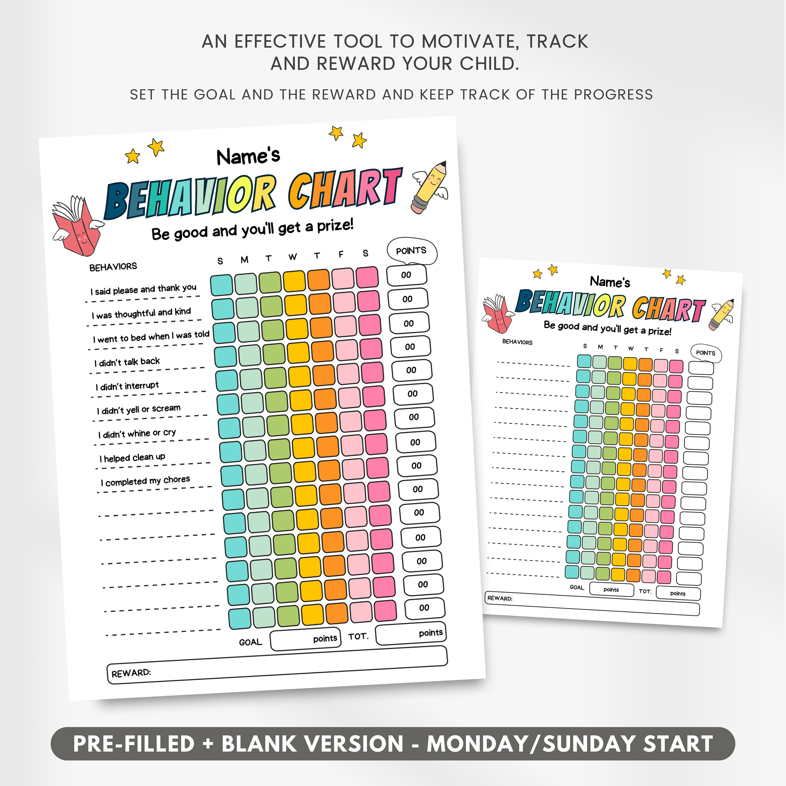 Editable Behavior Chart for Kids, Behavior Management Tracker for ...