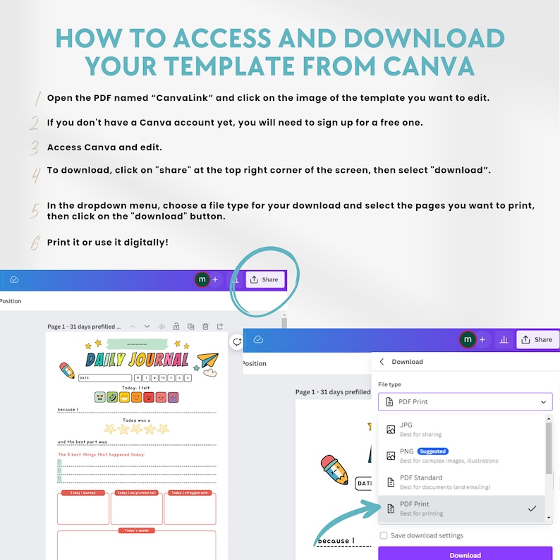 Printable Kids Daily Journal, Kids Daily Gratitude, Editable Diary for ...