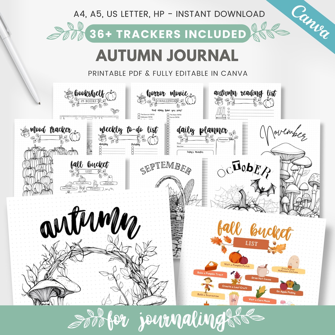 37 Autumn Journal Pages Bundle, Fall Planner Insert, Fall Bucket List ...