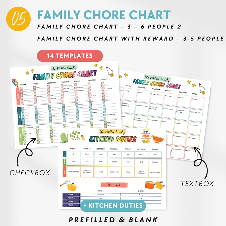 Editable Kids Chore Chart Bundle, Kids Checklist, Children Daily Weekly ...