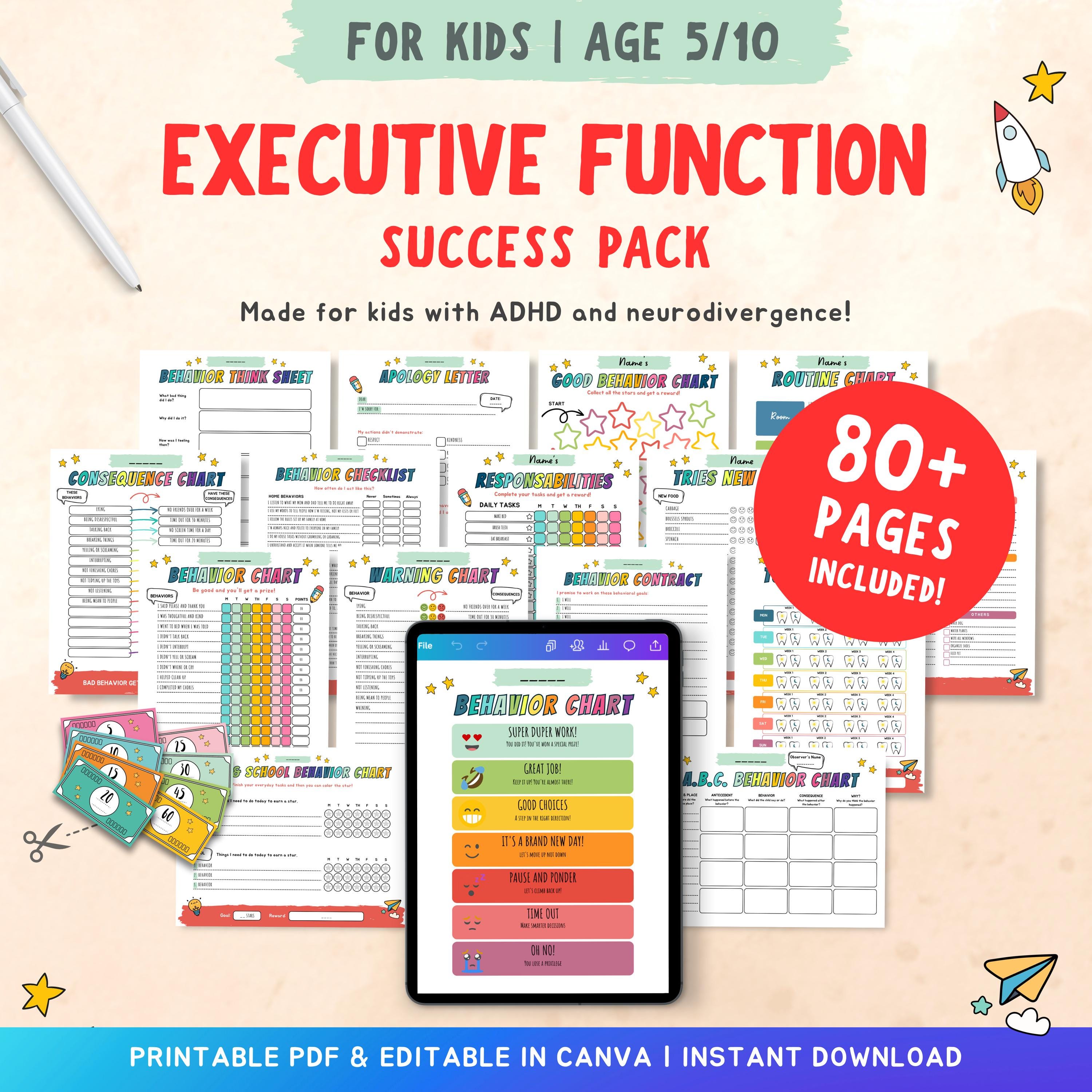 ADHD Kids Executive Function Success Pack – Editable Chore & Behavior ...