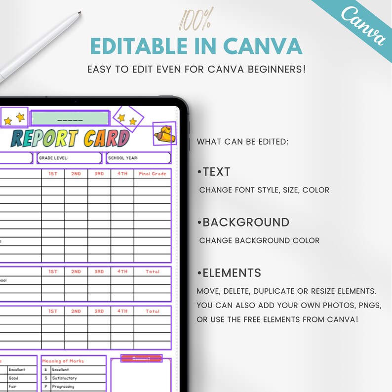 Fully Editable Homeschool Report Card for Kids, School Grade Card ...