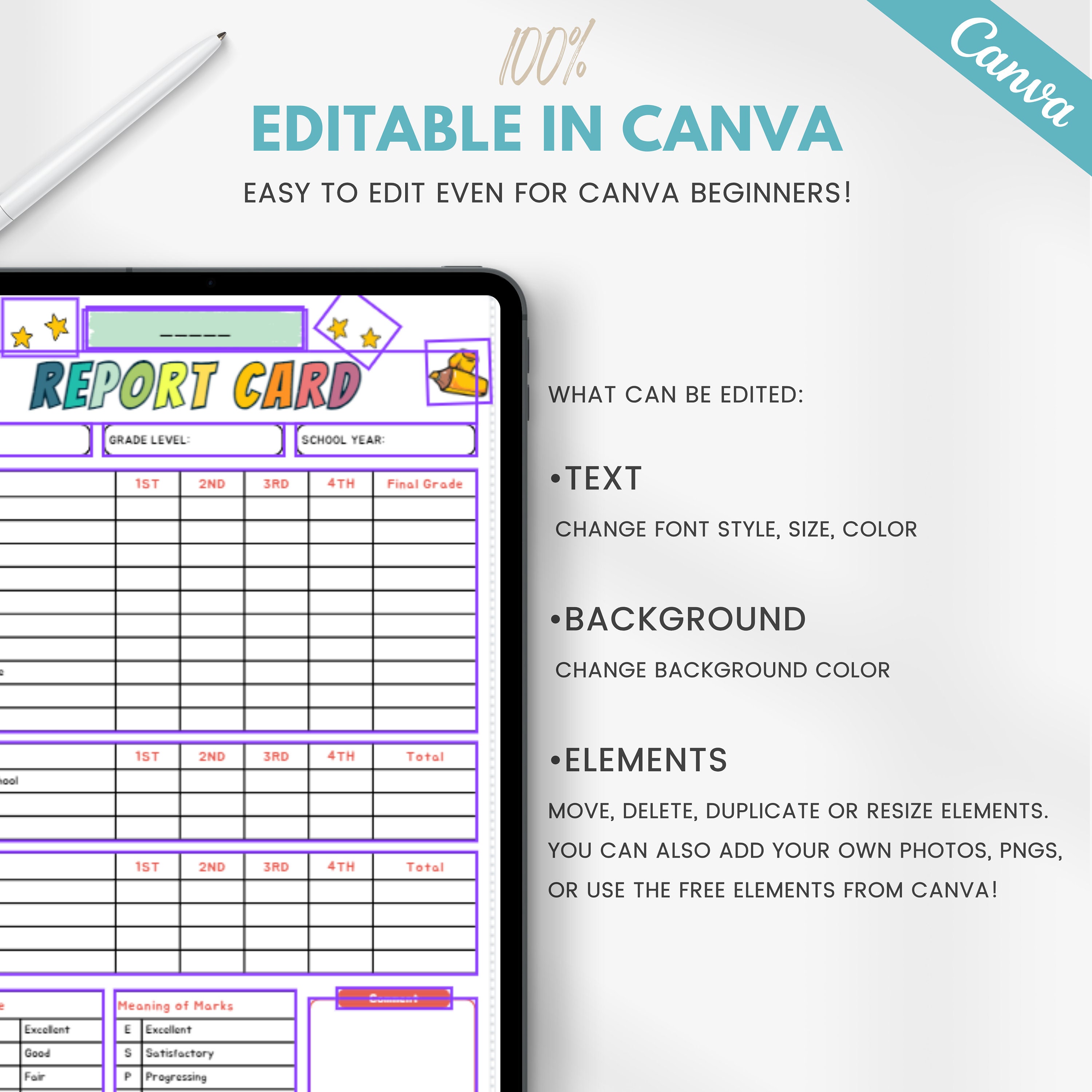 Fully Editable Homeschool Report Card for Kids, School Grade Card ...