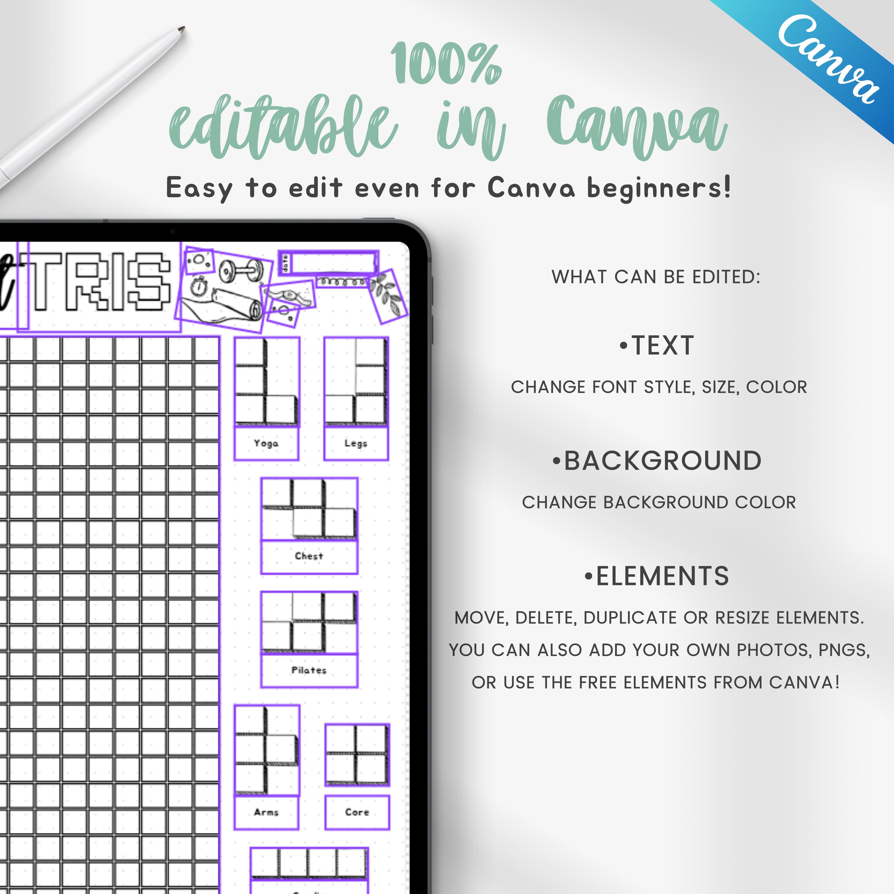 Tetris Habit Tracker Bundle, Printable Journal Template (PDF & Canva ...
