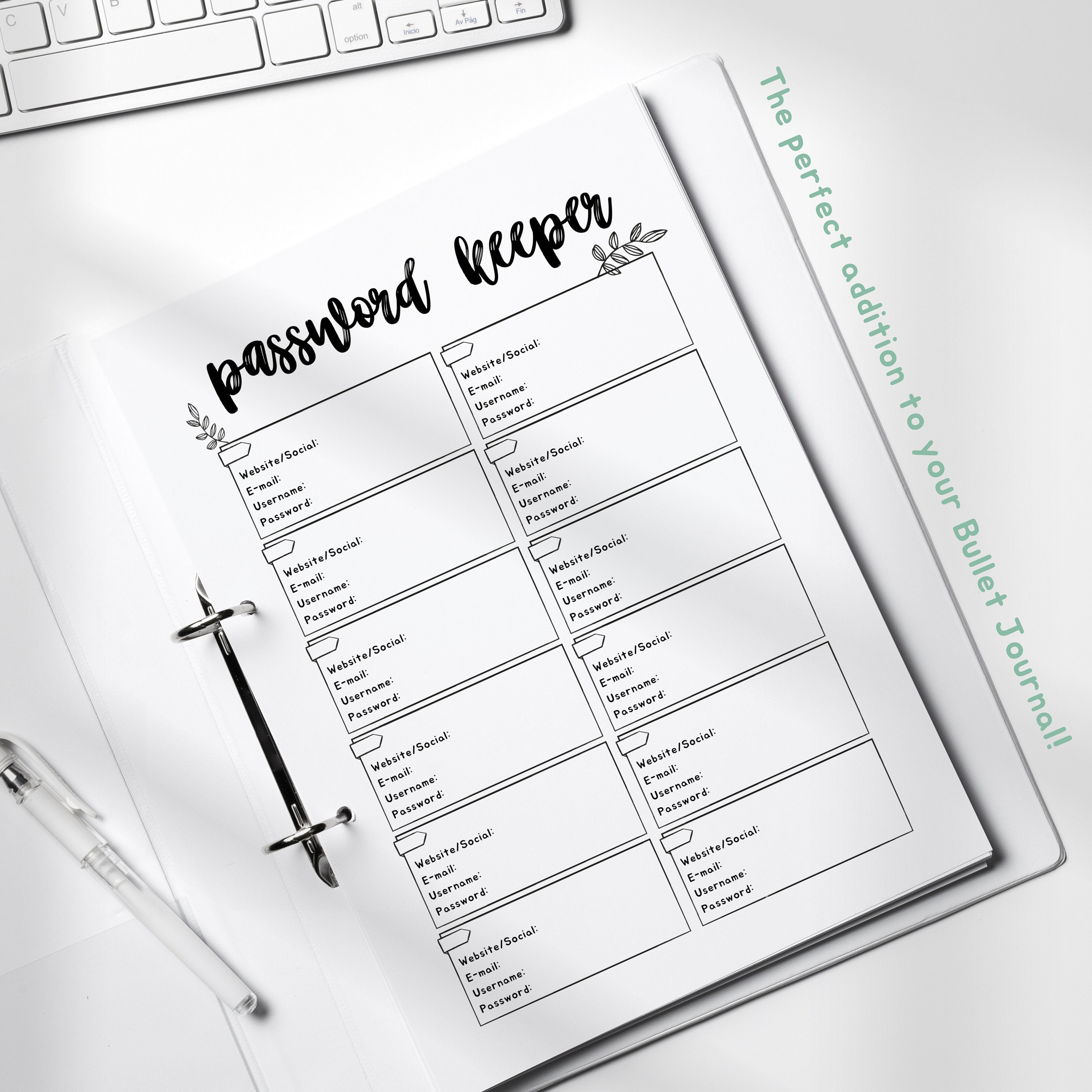 Printable Password Keeper, Premade Password Tracker Page for Bullet ...