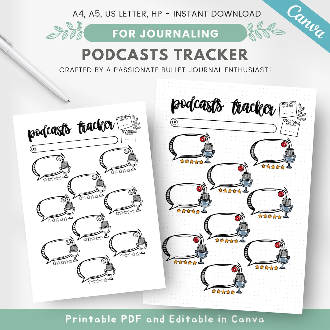 Podcast Tracker, Printable Journal Page, Podcast Log, Podcast Episode ...