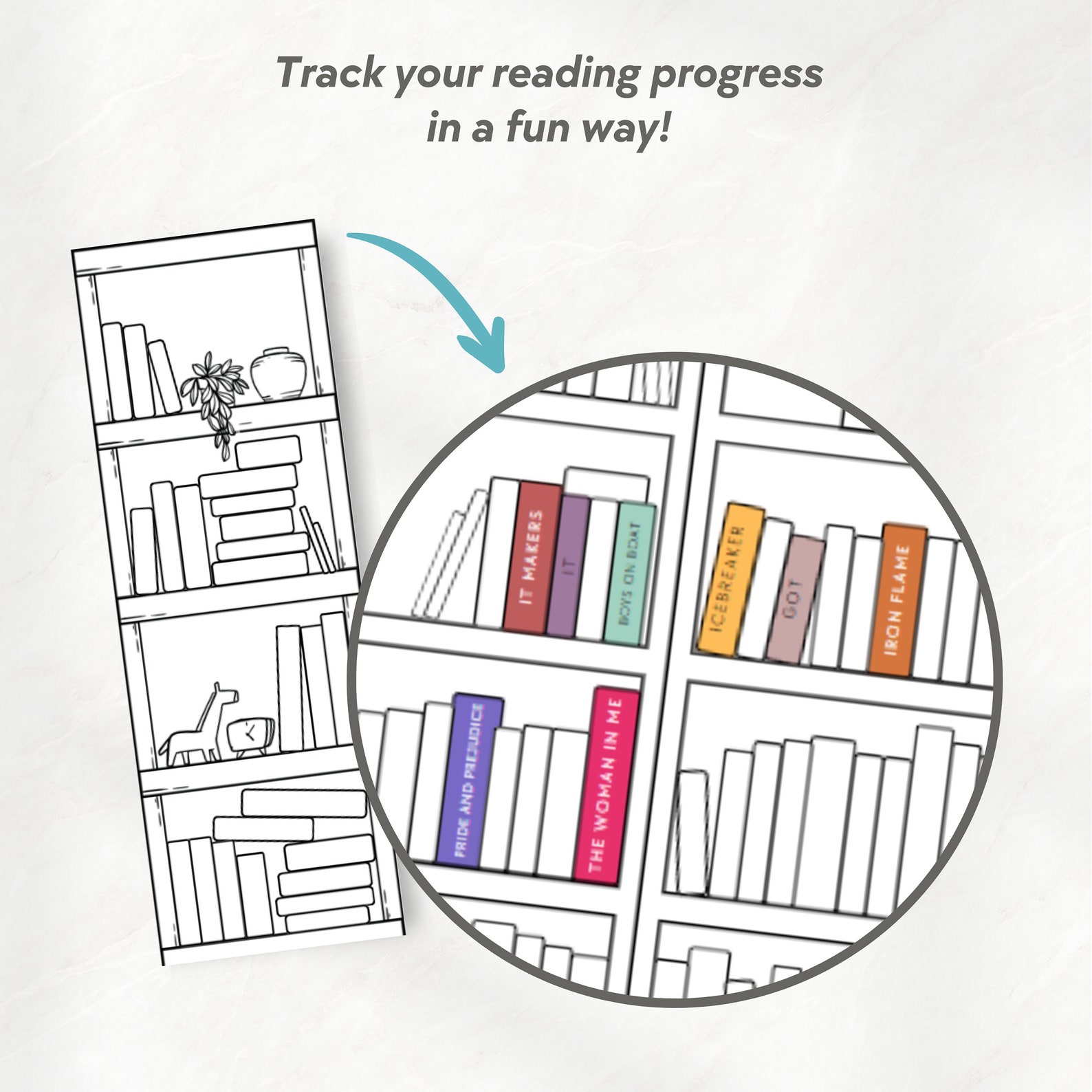 Printable Bookshelf Bookmarks, Editable Reading Tracker, Coloring ...