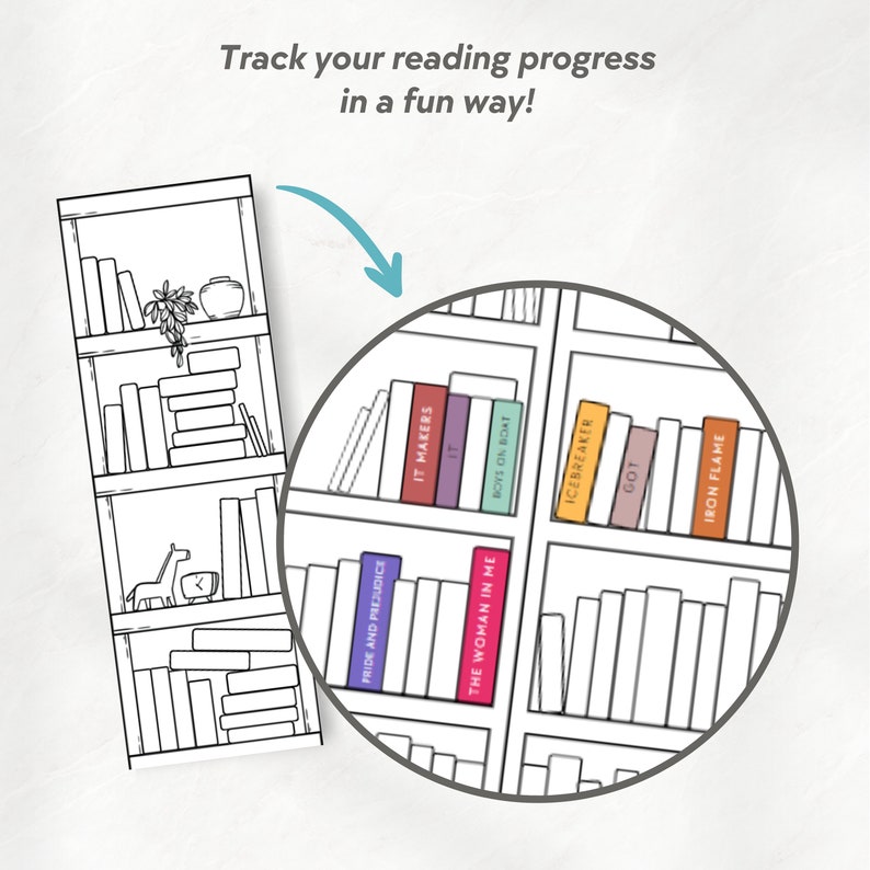 Printable Bookshelf Bookmarks, Editable Reading Tracker, Coloring ...