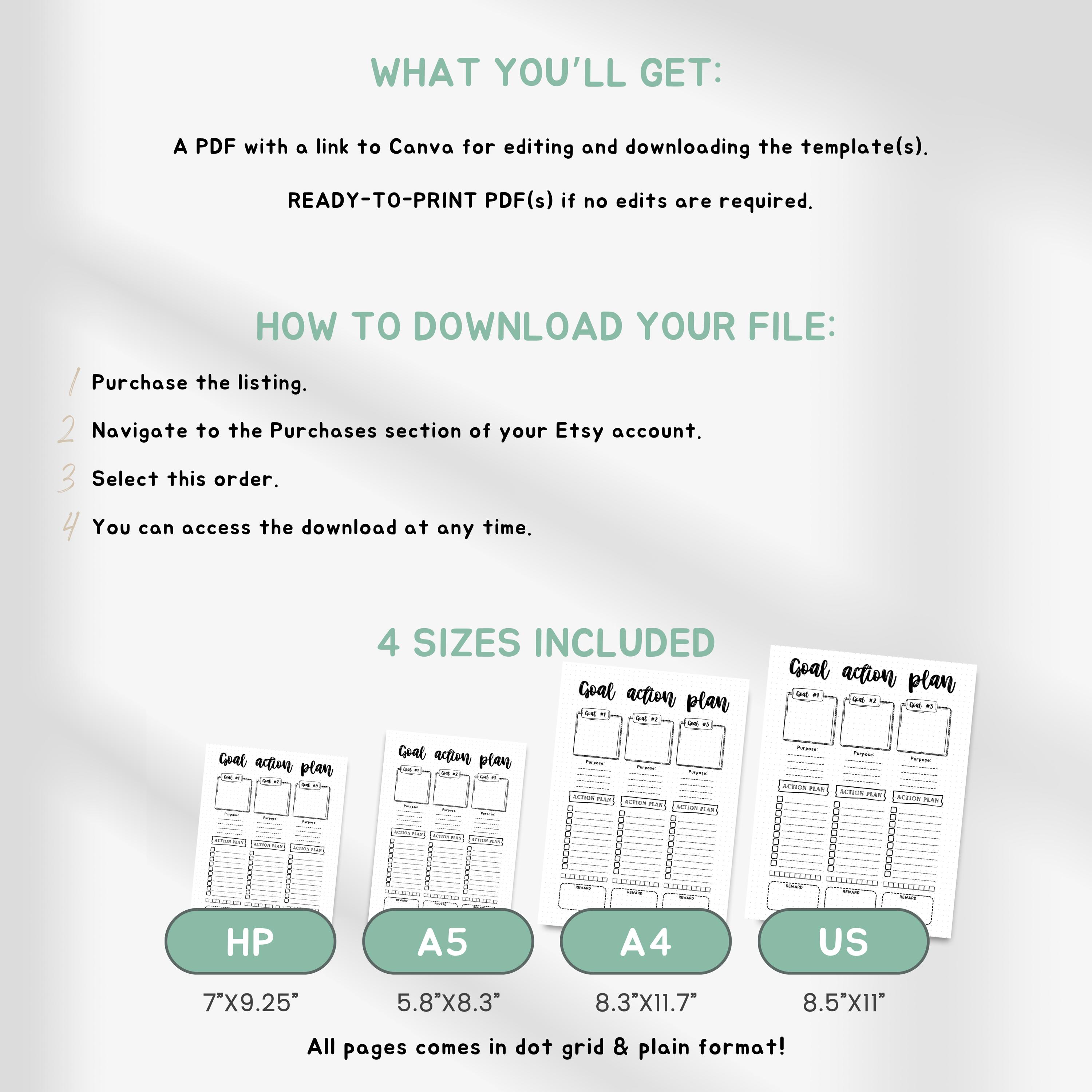 Goal Action Plan, Goal Planner, Goal Tracker, Productivity Journal Page ...