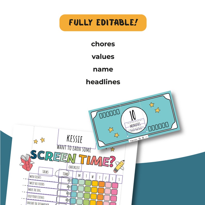 Editable Screen Time Chart With Reward Bucks Kids Chore - Etsy Australia