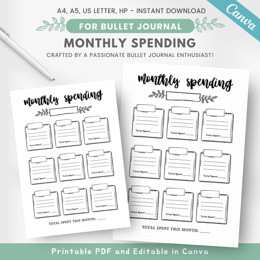 Monthly Spending by Categories, Expense Tracker Journal Insert, Expense ...