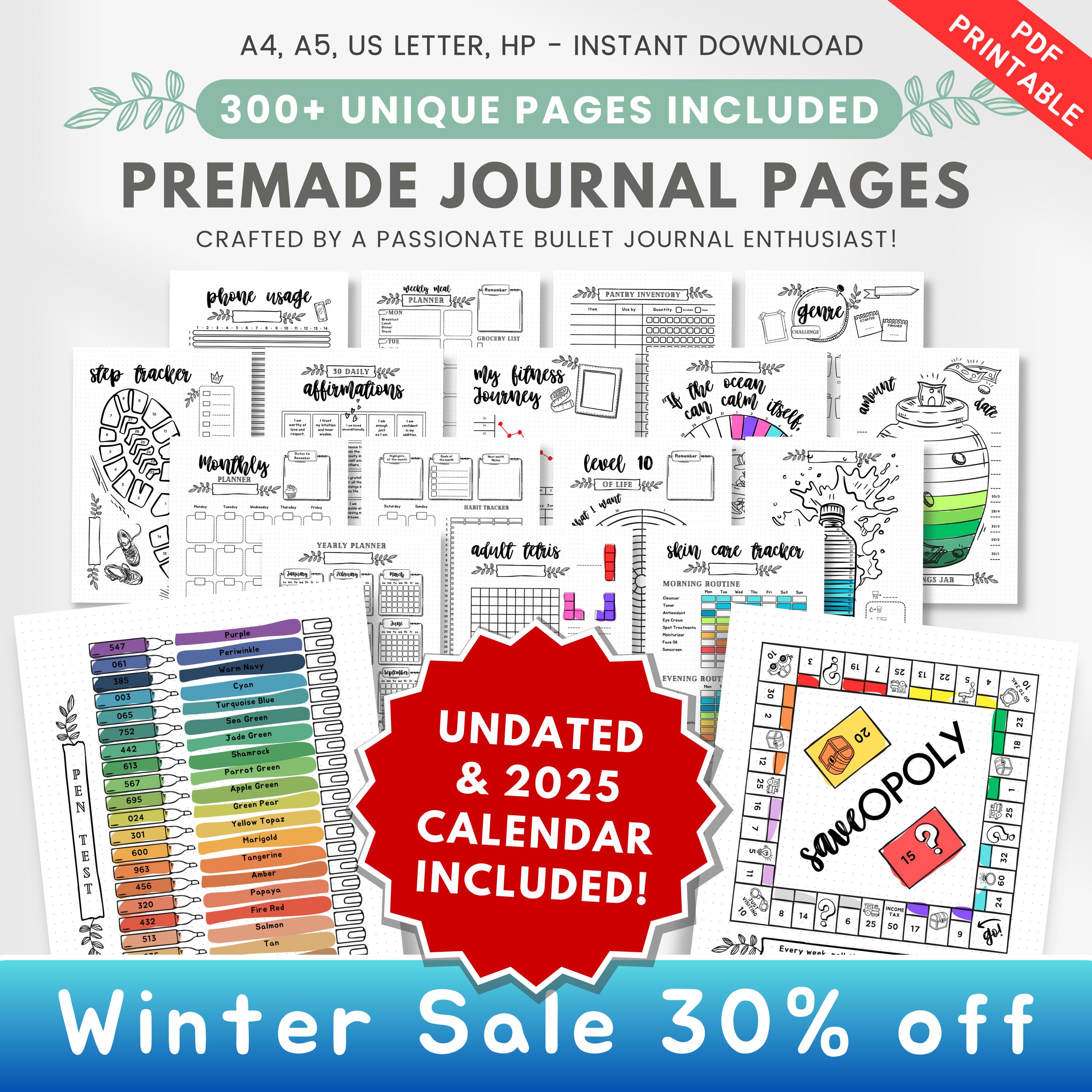 2025 Journal Bundle, Premade Bullet Journal Pages, Undated & 2025 ...