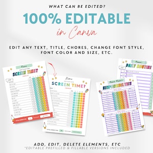 Editable Kids Chore Chart Bundle, Kids Checklist, Children Daily Weekly ...