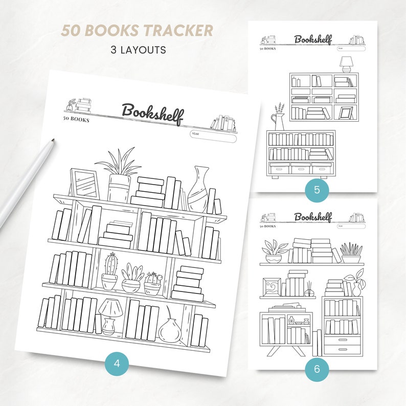 Editable Reading Tracker, Printable Bookshelf Bundle, 50 & 100 Books ...