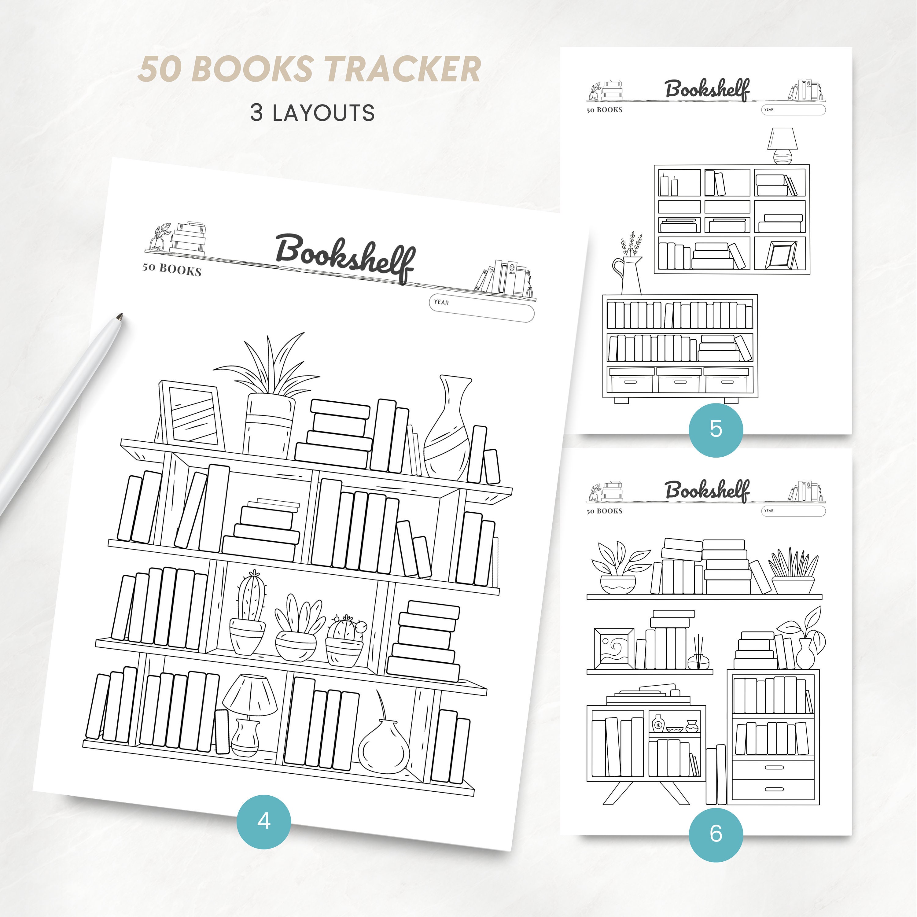 Editable Reading Tracker, Printable Bookshelf Bundle, 50 & 100 Books ...