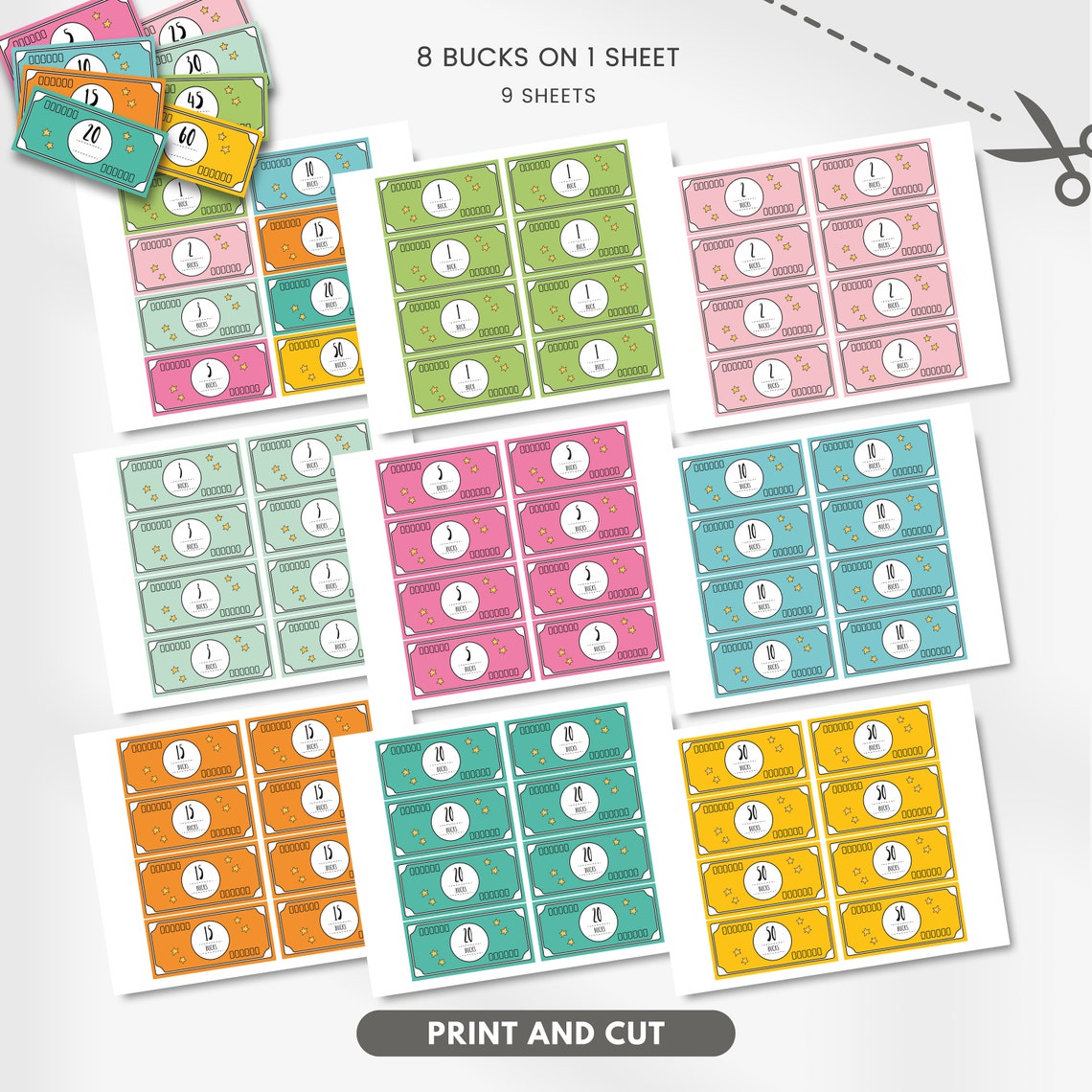 Editable Kids Reward Bucks, Mom Bucks, Kids Chore Chart, Pretend Money ...