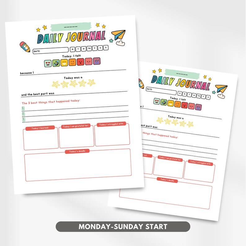 Printable Kids Daily Journal, Kids Daily Gratitude, Editable Diary for ...