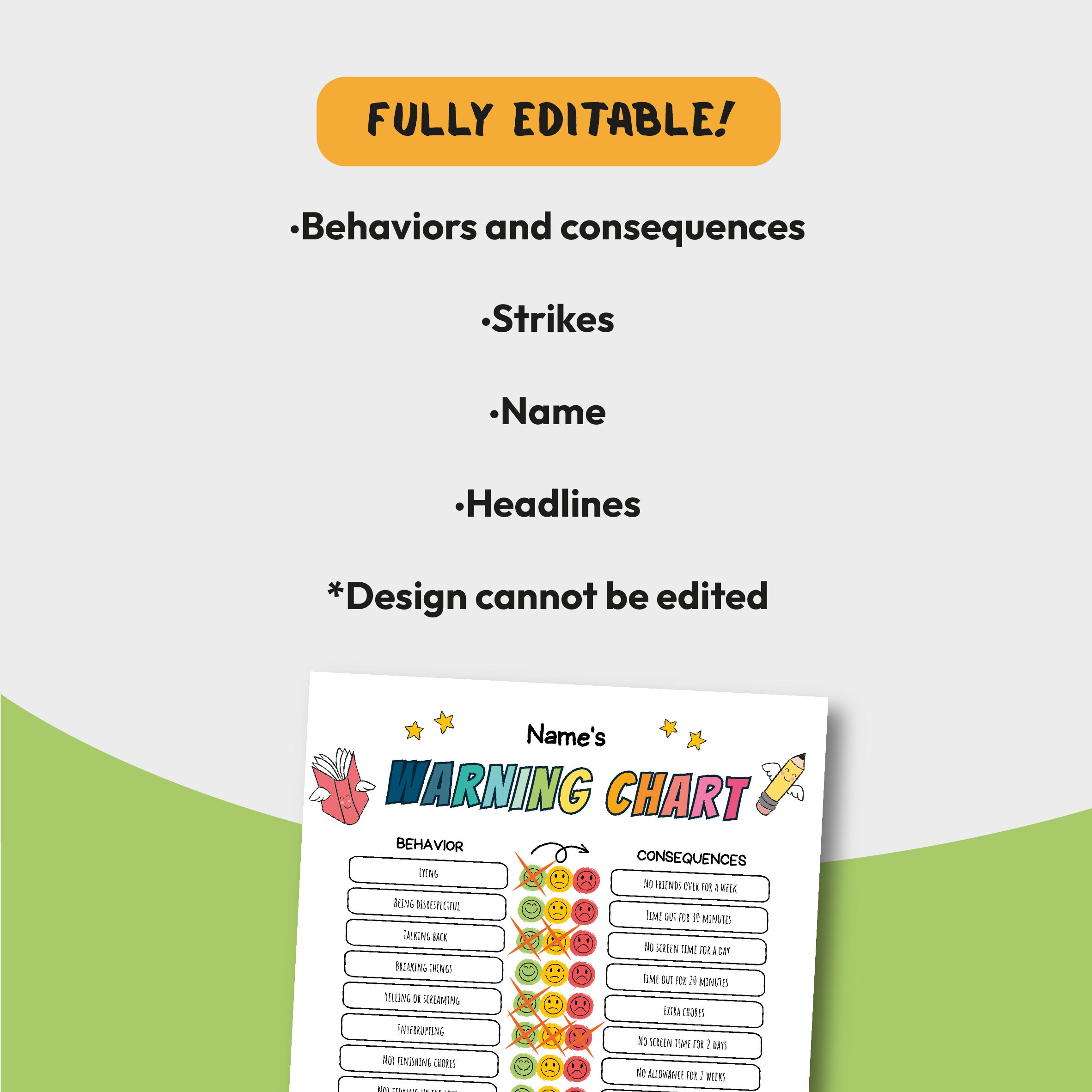 Editable Behavior Chart for Kids 3 Strikes Warning Chart - Etsy