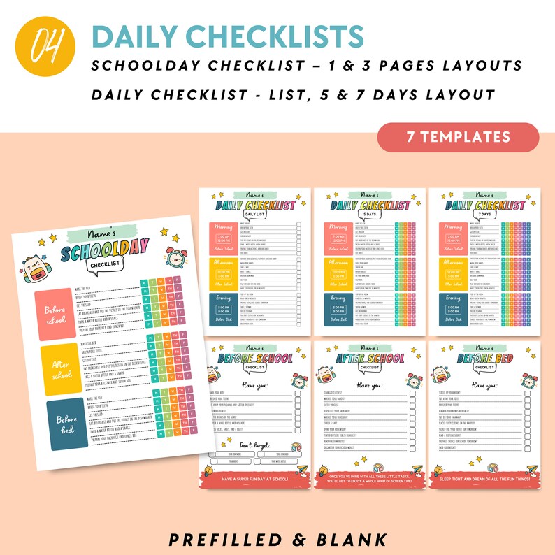 Editable Kids Chore Chart Bundle Kids Checklist Children - Etsy