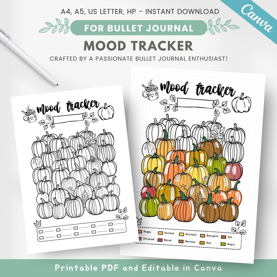 Pumpkins Mood Tracker, Halloween Mood Tracker, Autumn Mood Journal Page ...
