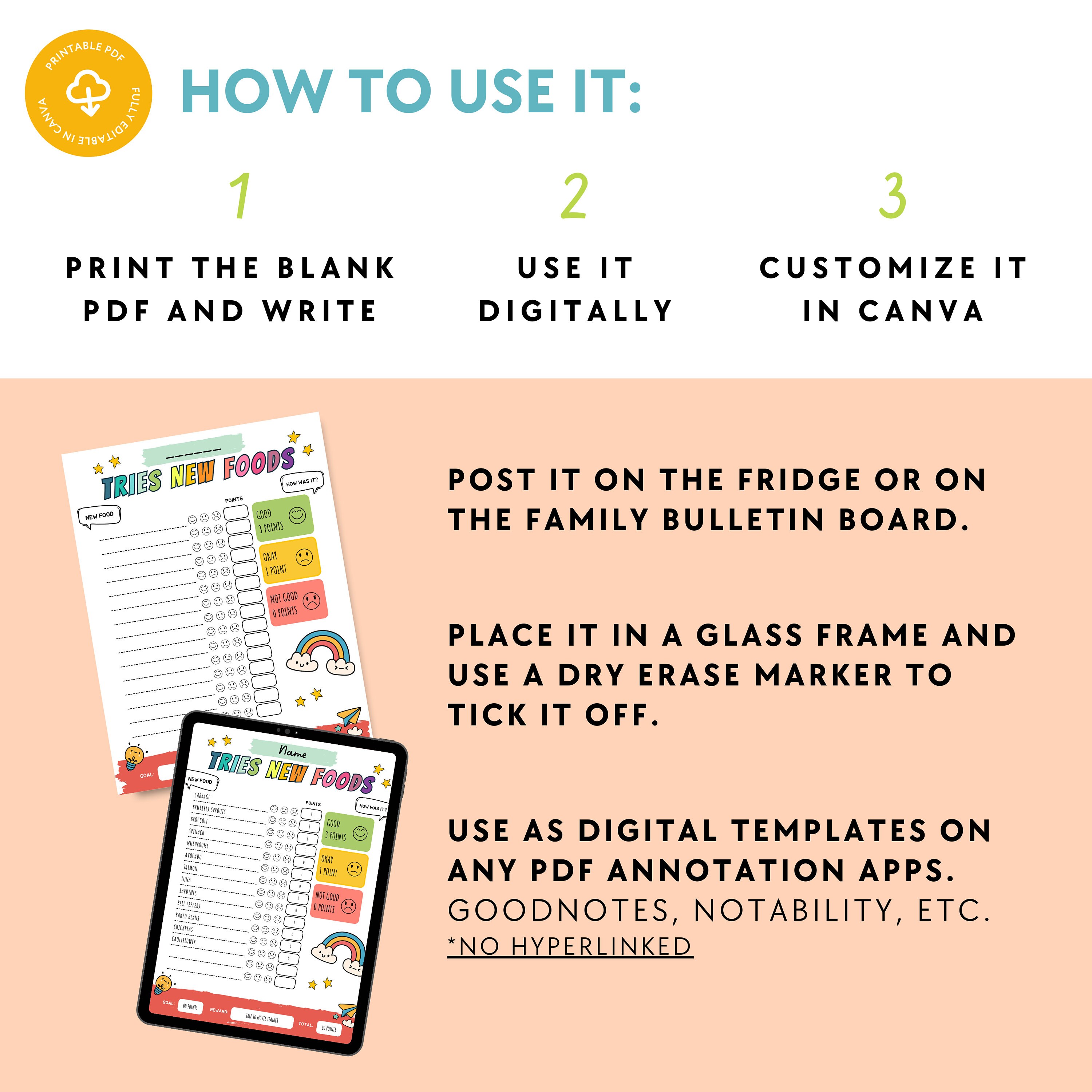 Editable Picky Eater Chart for Kids Toddler Try New Foods - Etsy Australia
