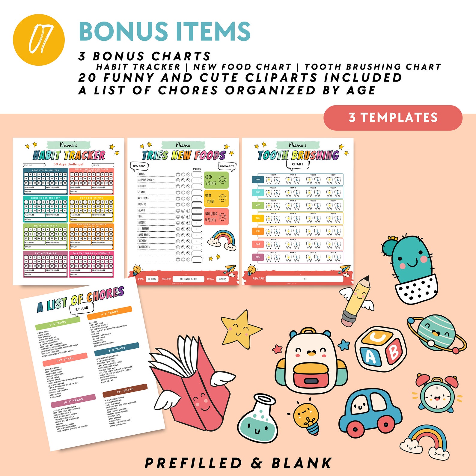 Editable Kids Chore Chart Bundle Kids Checklist Children - Etsy