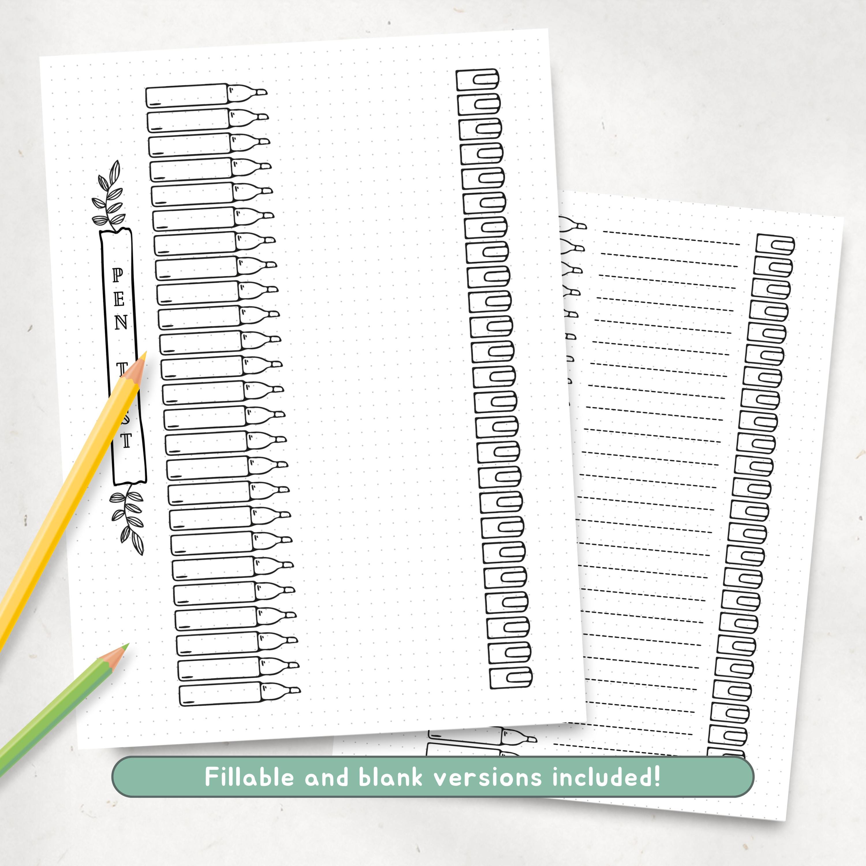 Printable Pen Test Page, Pen Tracker, Premade Journal Page, Marker Log ...
