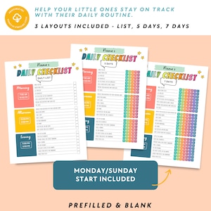 Editable Kids Daily Routine Printable Daily Checklist for - Etsy