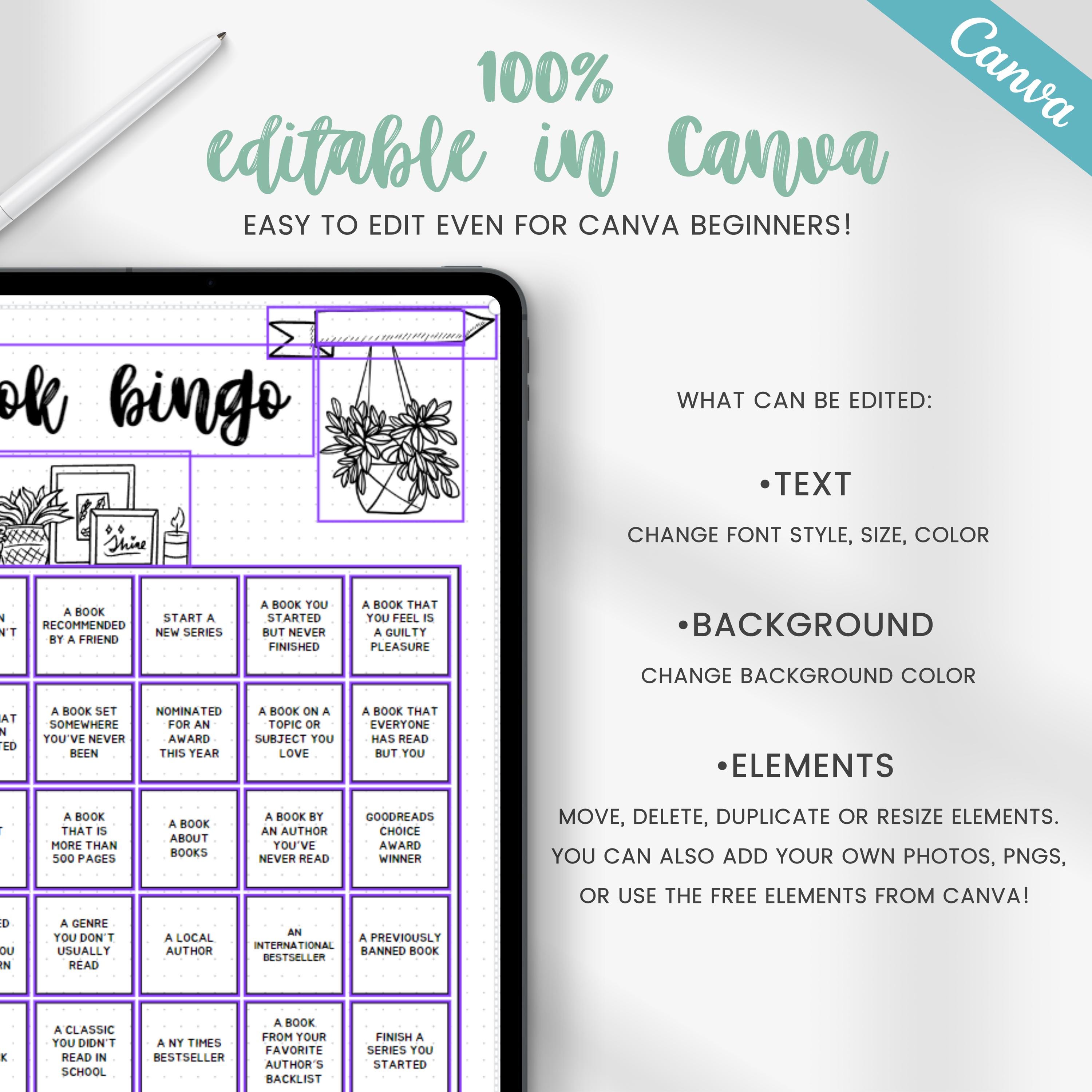 Printable Book Bingo Card, Reading Challenge, Reading Journal Page ...