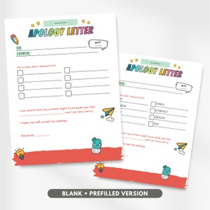 Editable Kids Apology Letter, I'm Sorry Letter, Apology for Bad ...