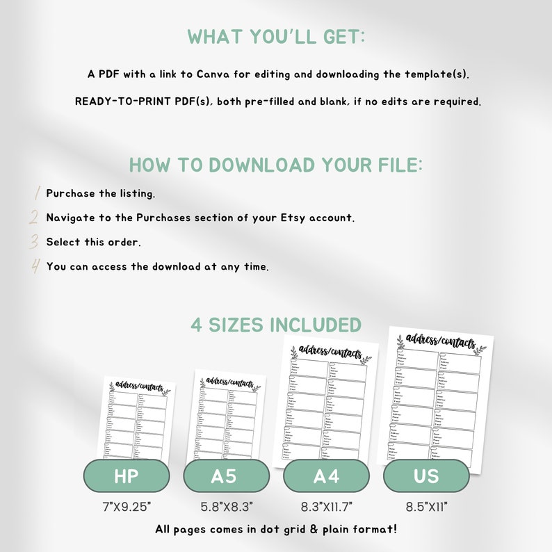 Printable Contact List, Premade Address Book Planner Insert, Friends ...