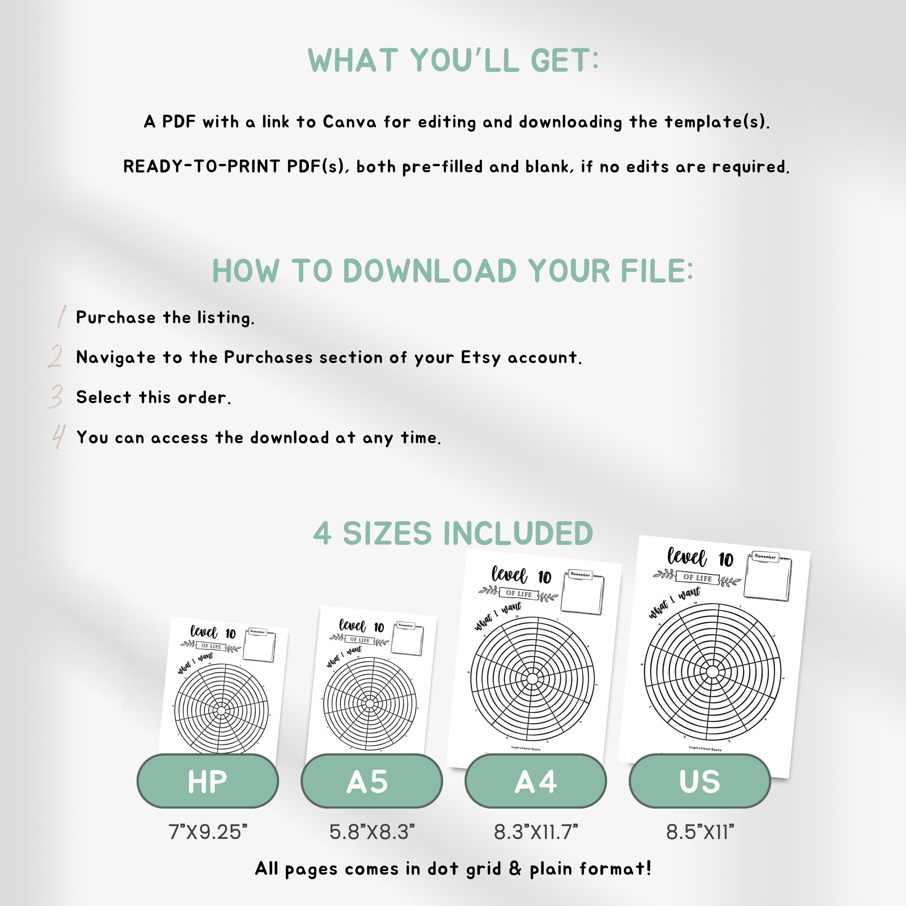 Printable Level 10 Life Journal Template, Editable Wheel of Life, Goals ...