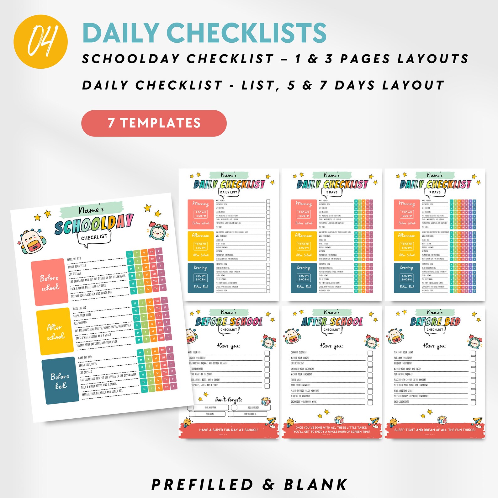 Editable Kids Chore Chart Bundle, Kids Checklist, Children Daily Weekly ...