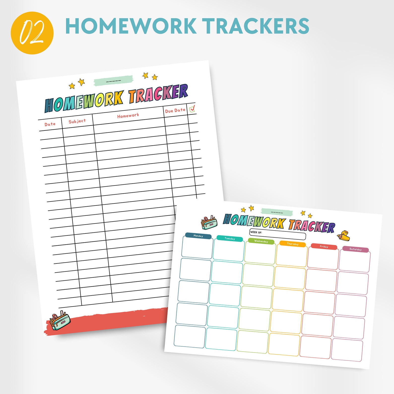 Printable Homework Tracker Bundle, Kids Homework Checklist, Weekly ...