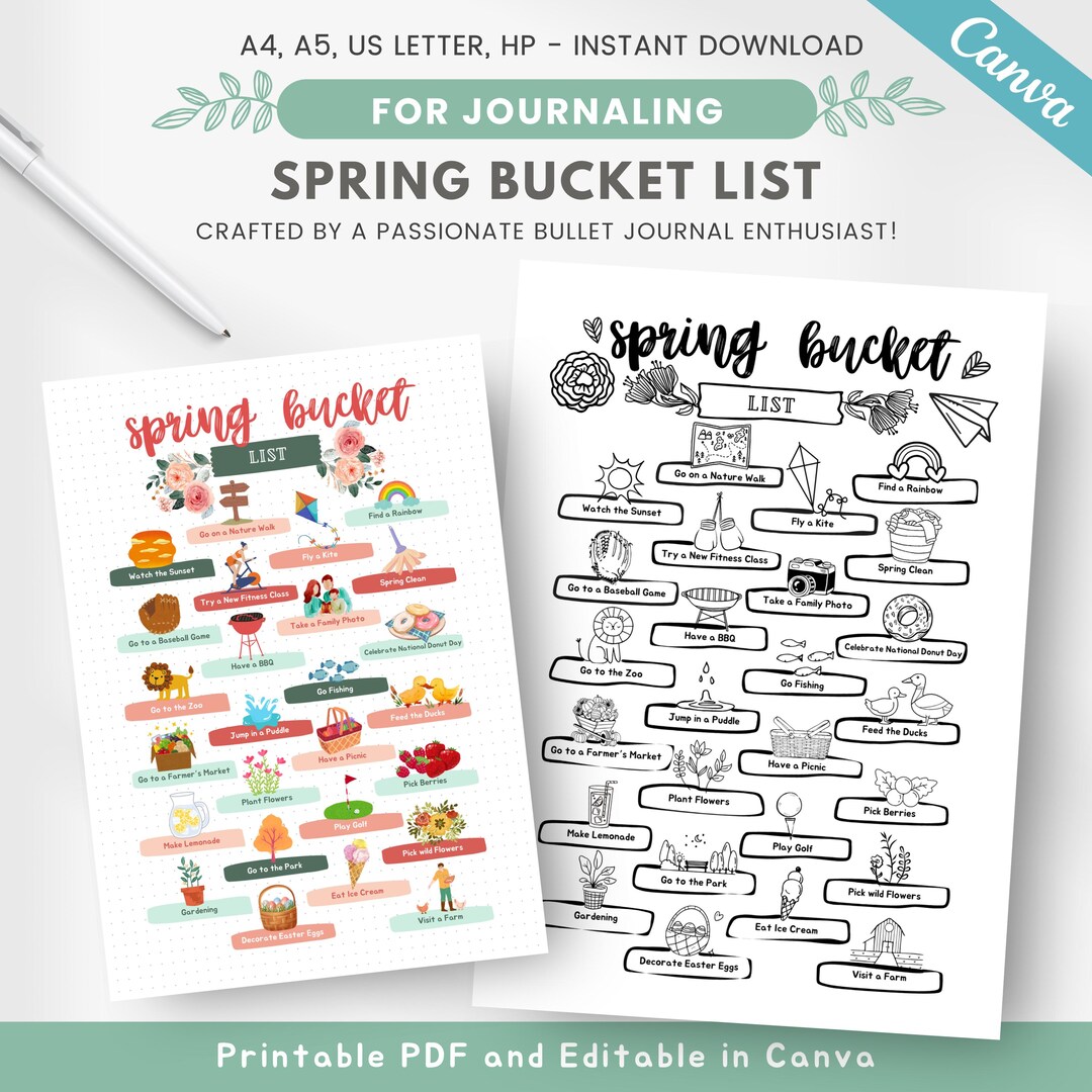 Spring Bucket List, Spring Activities Page, Printable Spring to Do List ...