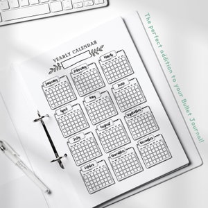 Printable Undated Blank Yearly Calendar, Year at a Glance Planner ...