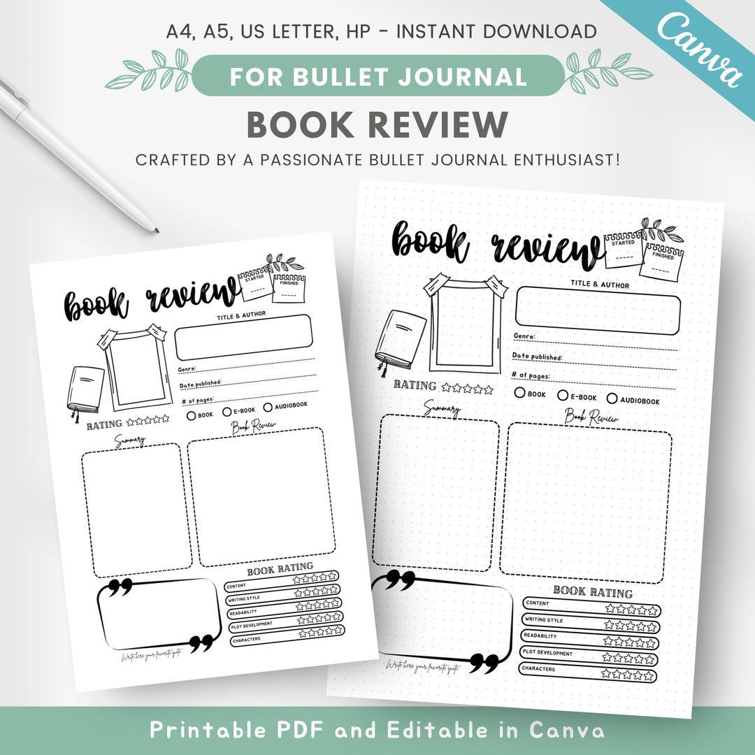 Printable Book Review Template, Bookclub Book Review Page, Digital ...