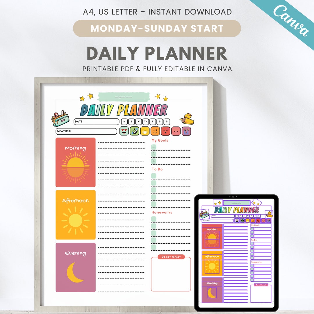 Editable Kids Daily Planner, Children Daily to Do List, Kids Daily ...