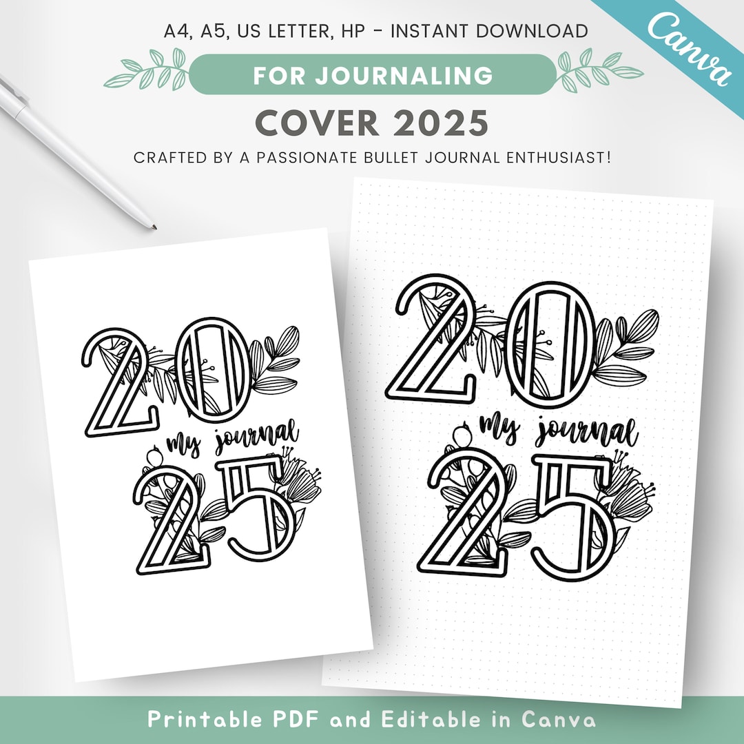 2025 Journal Cover Page, Printable 2025 Title Page, 2025 Planner Cover ...