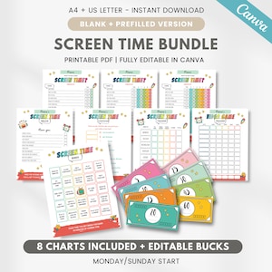Editable Screen Time Chart With Reward Bucks, Printable Kids Screen ...