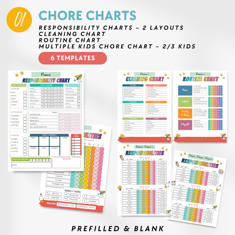 Editable Kids Chore Chart Bundle, Kids Checklist, Children Daily Weekly ...