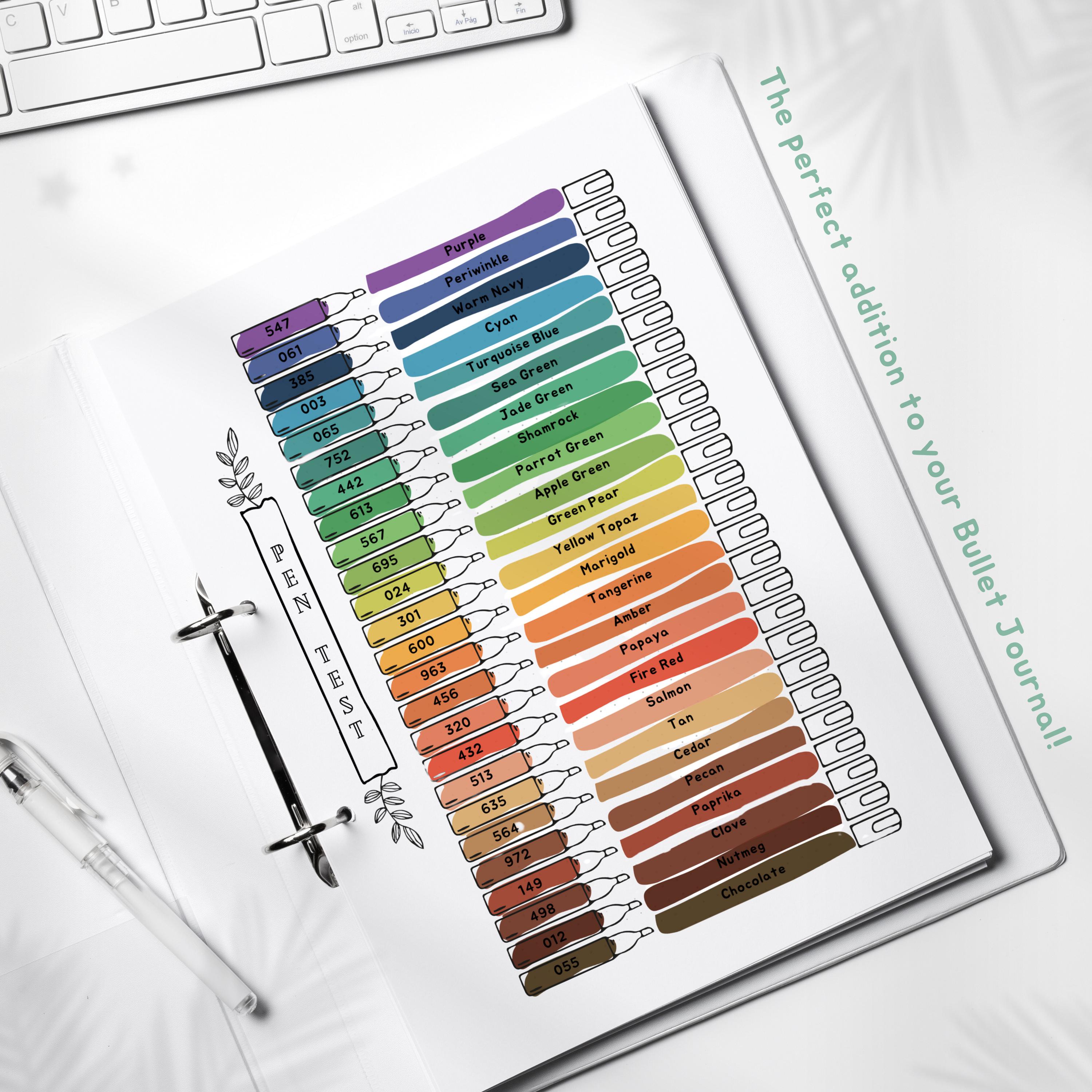 Printable Pen Test Page, Pen Tracker, Premade Journal Page, Marker Log ...