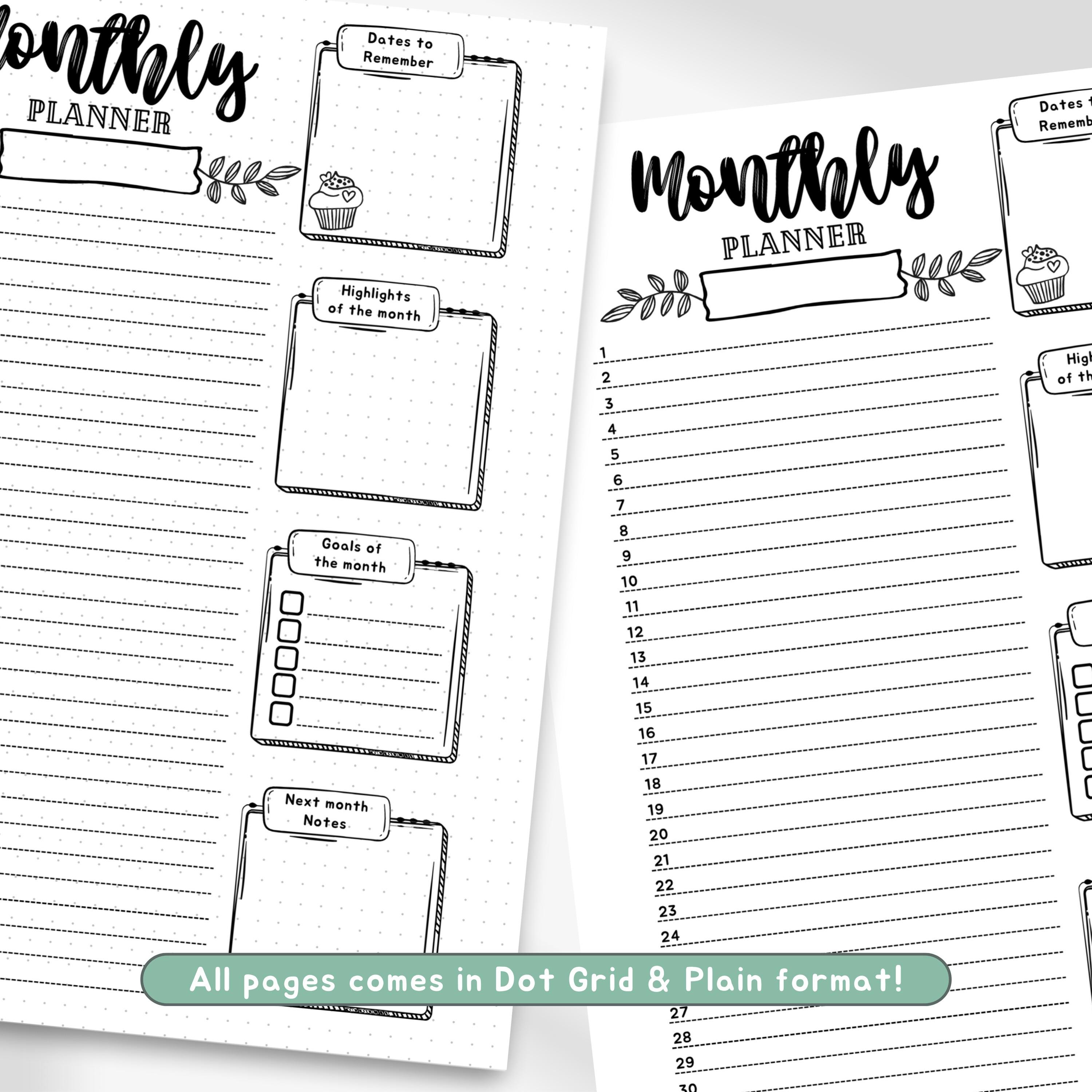 Undated Monthly Planner Insert, Monthly Calendar, Month at a Glance ...