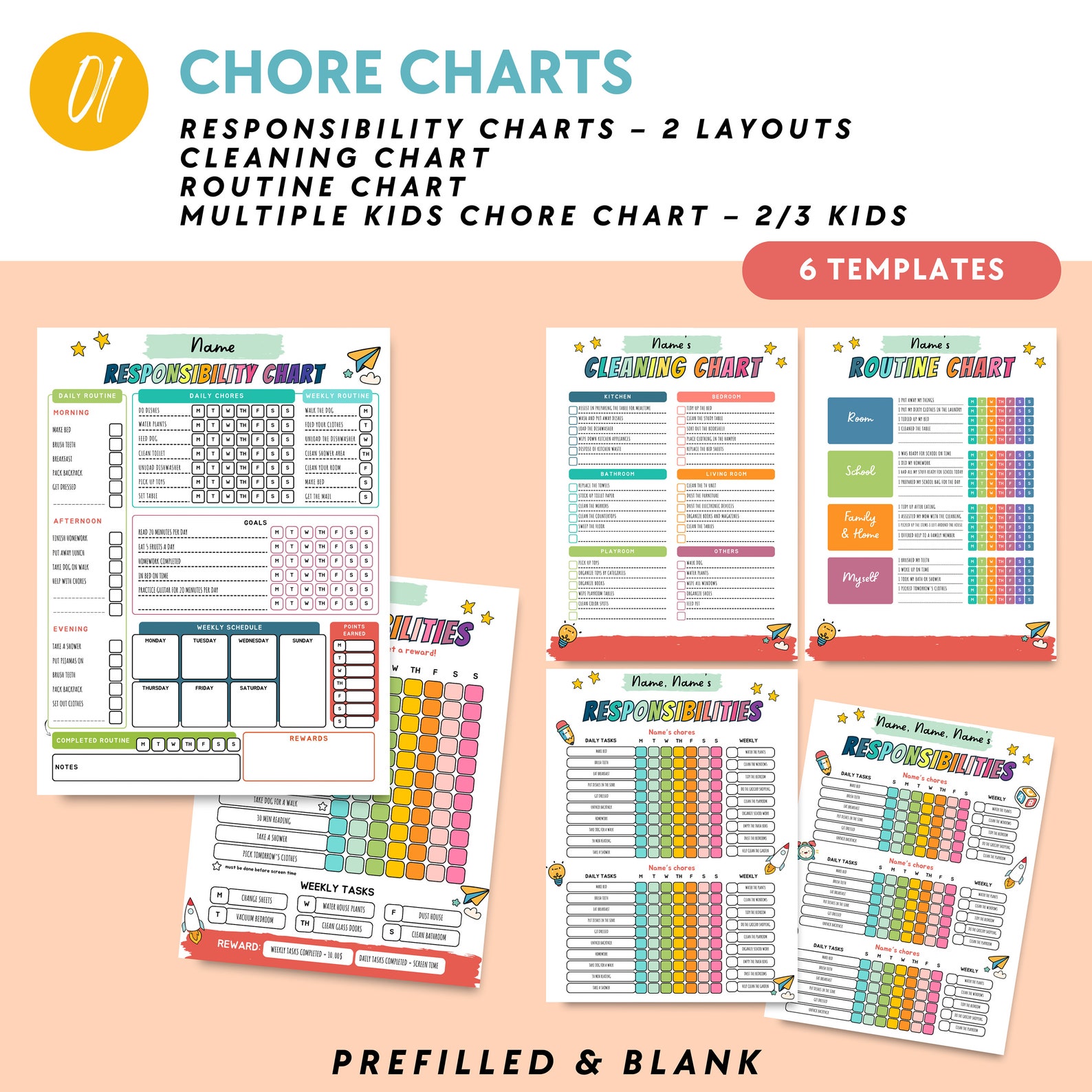 Editable Kids Chore Chart Bundle Kids Checklist Children - Etsy