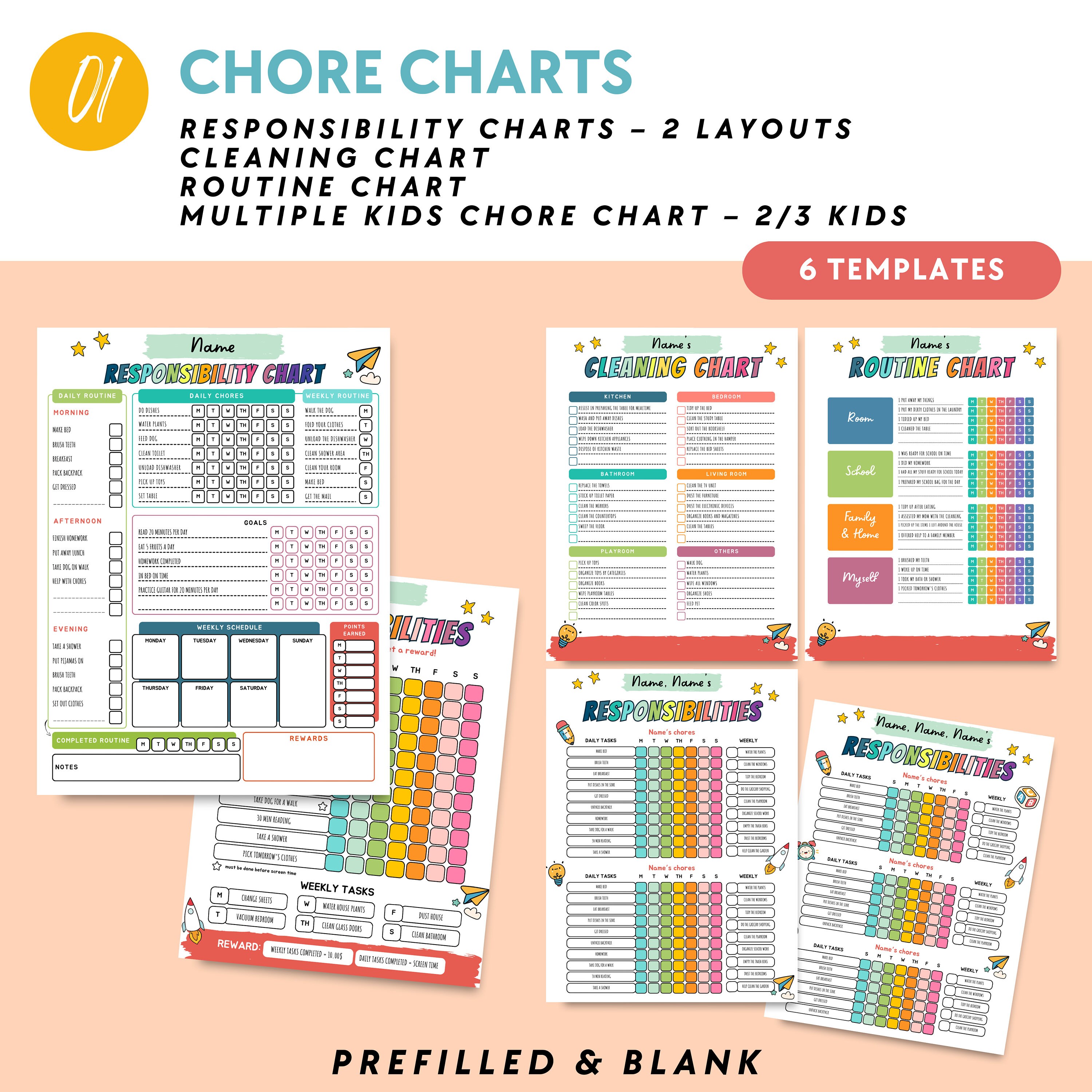 Editable Kids Chore Chart Bundle Kids Checklist Children - Etsy